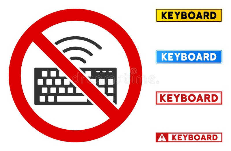 Flat Vector No Wireless Keyboard Sign with Captions in Rectangular ...