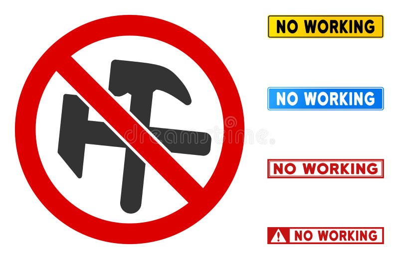Flat Vector No Working Sign with Titles in Rectangular Frames Stock ...