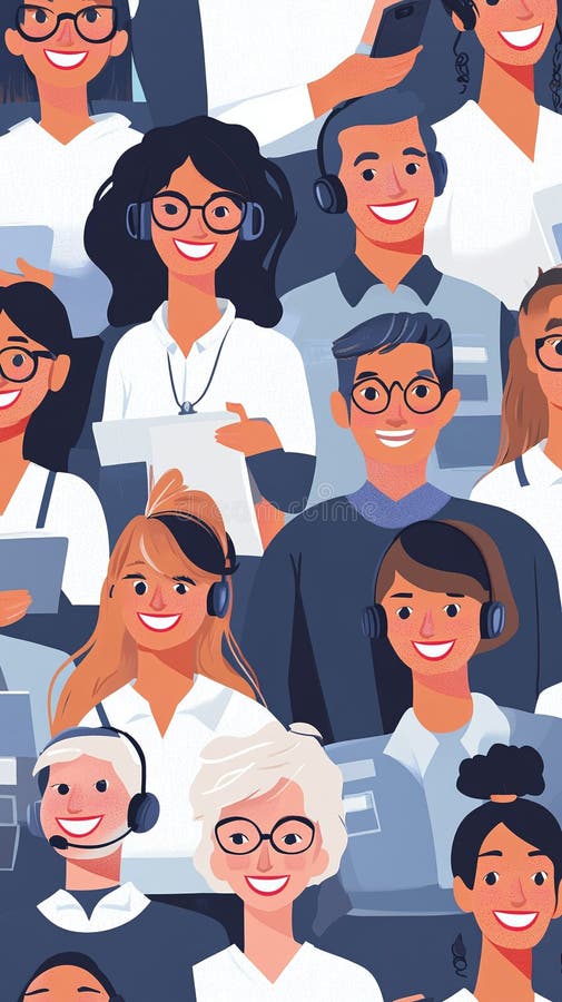 Flat Vector Pattern of Smiling Customer Support Workers in Diverse ...