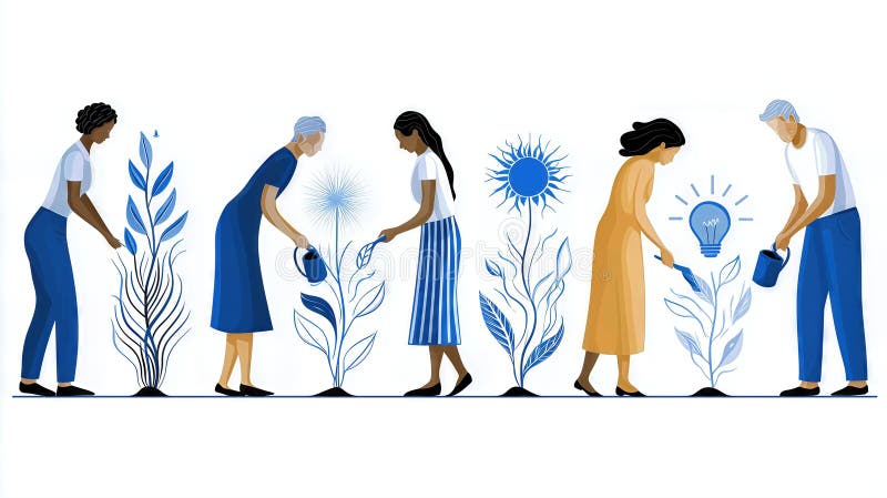 Flat Vector of People Nurturing Plants Symbolizing Support, Growth, and ...