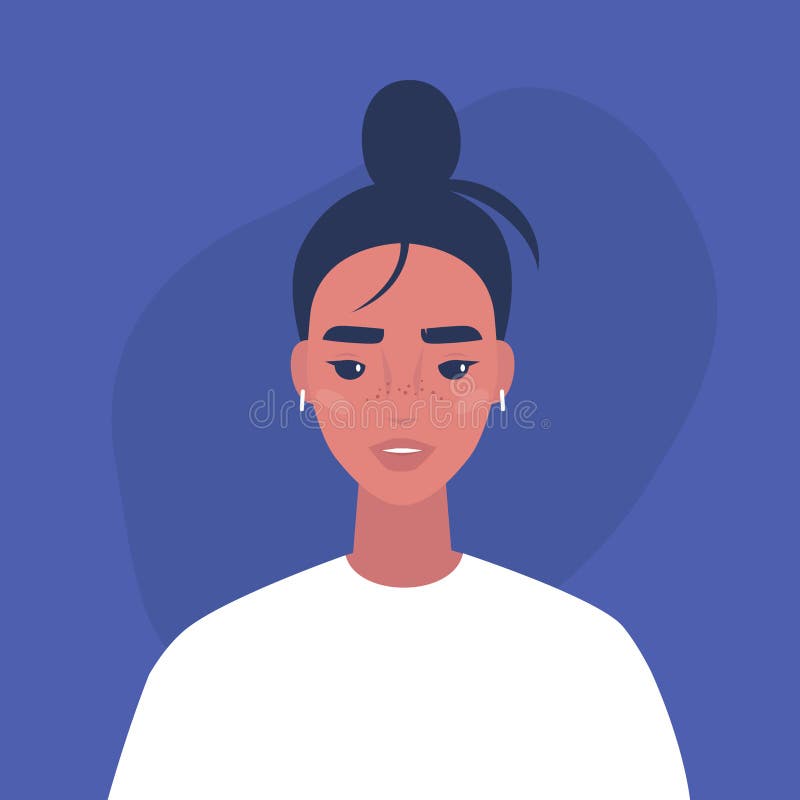 Flat Vector Portrait of a Young Millennial Female Character Stock ...