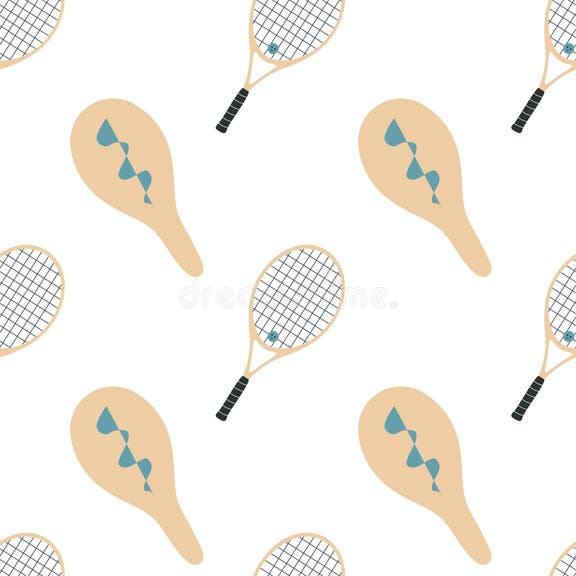 Hand Drawn Seamless Pattern. Tennis Racket with Dampener and Case Stock ...