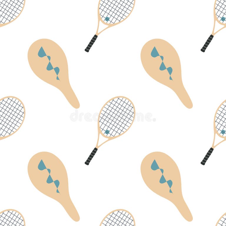 Hand Drawn Seamless Pattern. Tennis Racket with Dampener and Case Stock ...