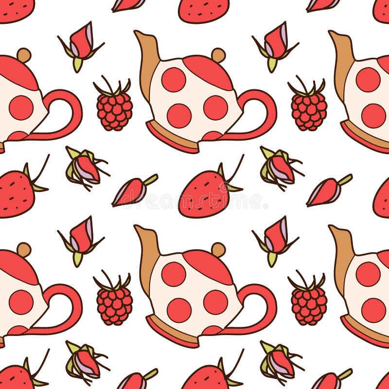 Flat Vector Seamless Pattern on the Cups and Teapot Stock Vector ...