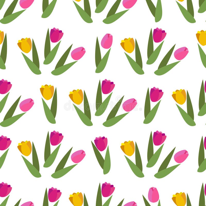 Flat Vector Seamless Pattern with Spring Flowers Tulip. Stock Vector ...