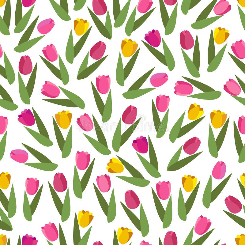 Flat Vector Seamless Pattern with Spring Flowers Tulip. Stock Vector ...
