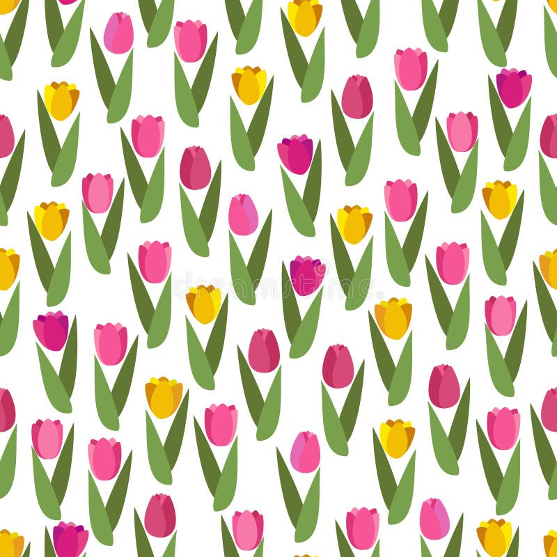 Flat Vector Seamless Pattern with Spring Flowers Tulip Stock Vector ...