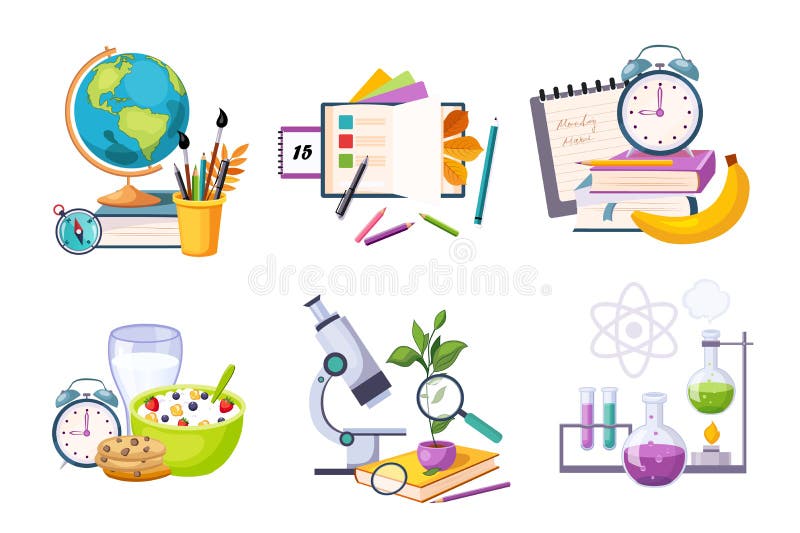 Flat Vector Set of Compositions with Objects Related To Education Theme ...