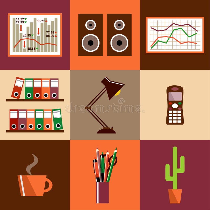 Flat Vector Set of Office Things Stock Vector - Illustration of ...