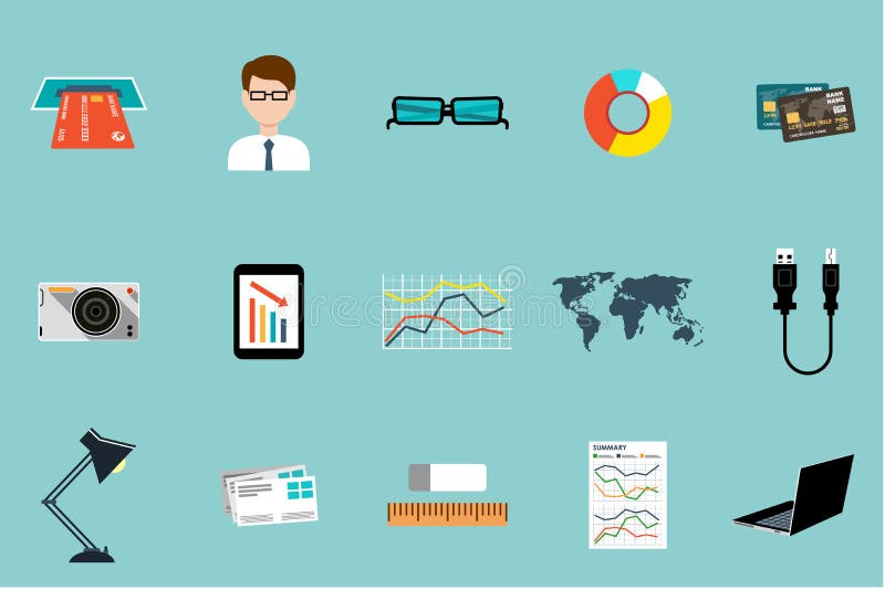 Flat Vector Set of Office Things Stock Vector - Illustration of work ...