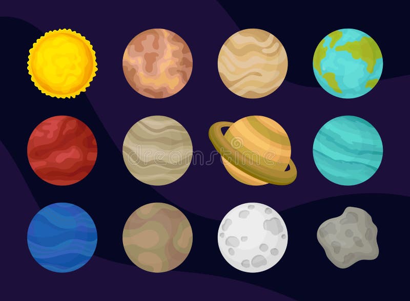 Flat Vector Set of Planets of Solar System. Space or Astronomy Theme ...