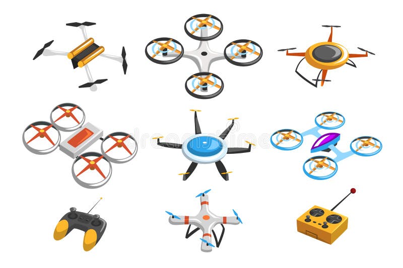 Flying Quadrocopter Cartoon Icon Of Drone With Four Rotor Blades