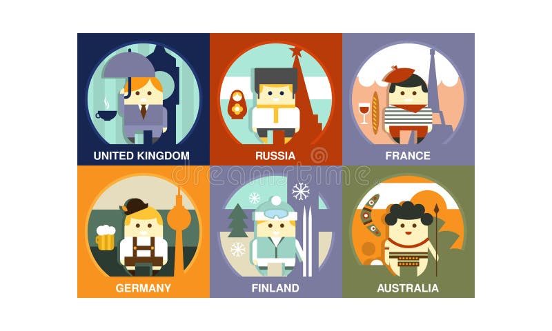 Flat Vector Set of Representatives of Different Countries. People in ...