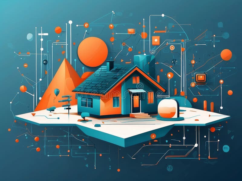 Flat Vector of Smart Home Ecosystem with Connected Devices and Glowing ...