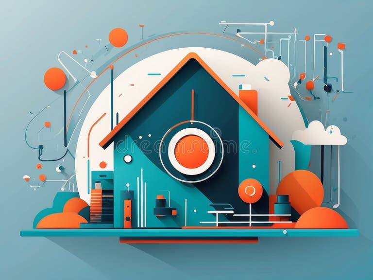 Flat Vector of Smart Home Ecosystem with Connected Devices and Glowing ...