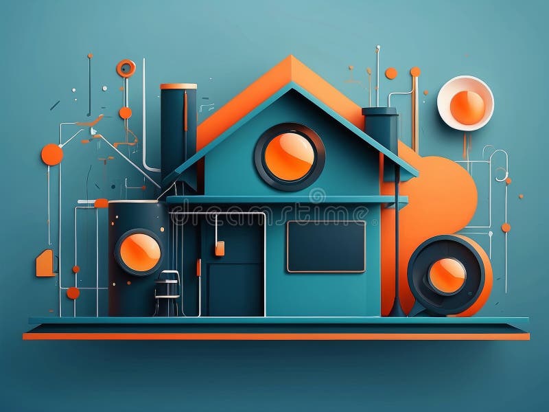Flat Vector of Smart Home Ecosystem with Connected Devices and Glowing ...