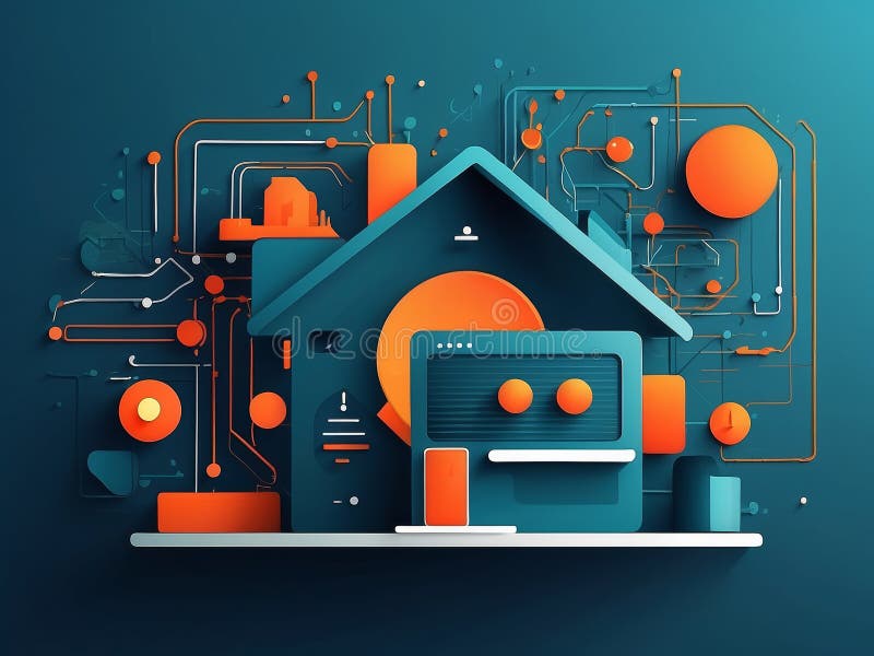 Flat Vector of Smart Home Ecosystem with Connected Devices and Glowing ...