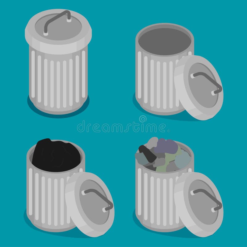 Flat Vector Steel Bin Icon Set Stock Vector - Illustration of large ...