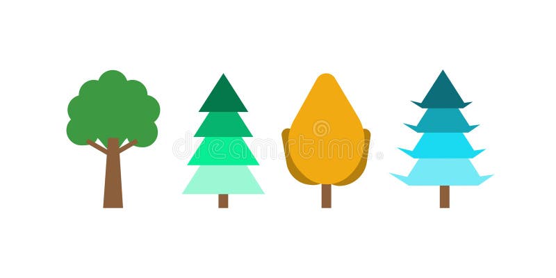 Flat Vector Trees Set. Tree Icons are Set in a Modern Flat Style Stock ...