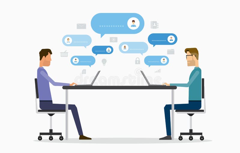 Flat Vector Two Businessman Online Working Chat Concept Stock Vector ...