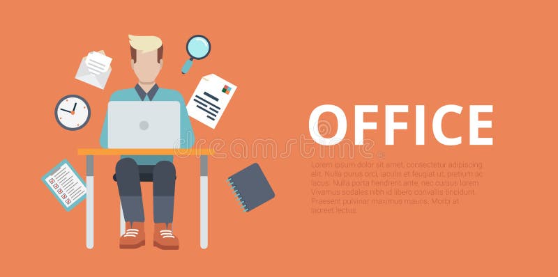 Flat Vector Website Slider Banner Office Workplace Working Stock Vector ...