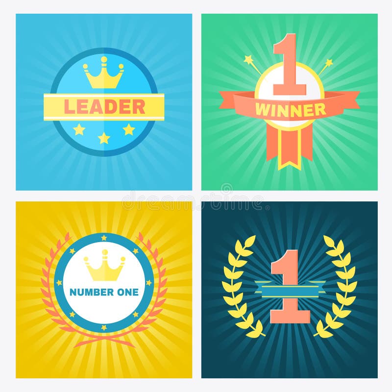 Flat vector winner emblems stock vector. Illustration of rays - 41435232