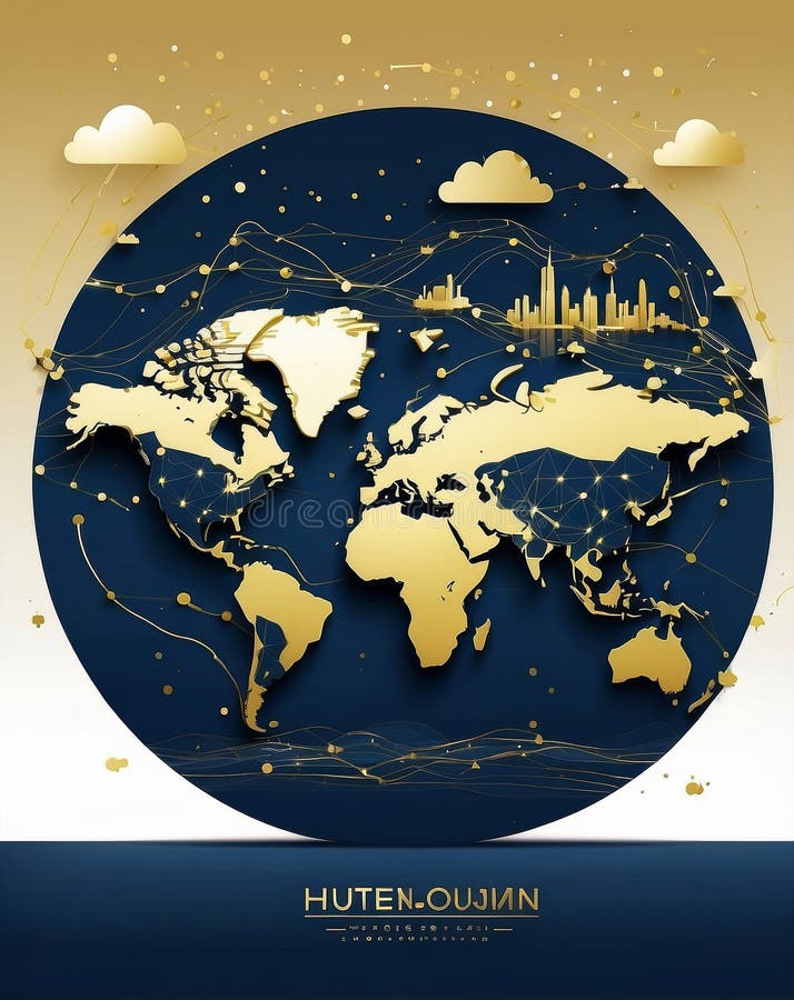 Flat Vector World Map with Data Connections and Cloud Servers Stock ...