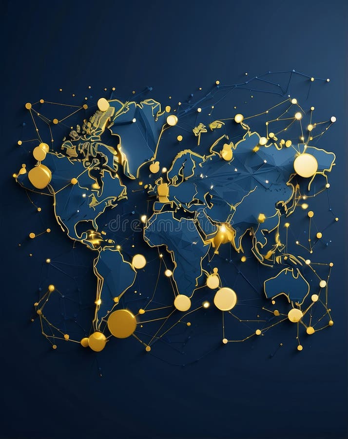 Flat Vector World Map with Data Connections and Cloud Servers Stock ...