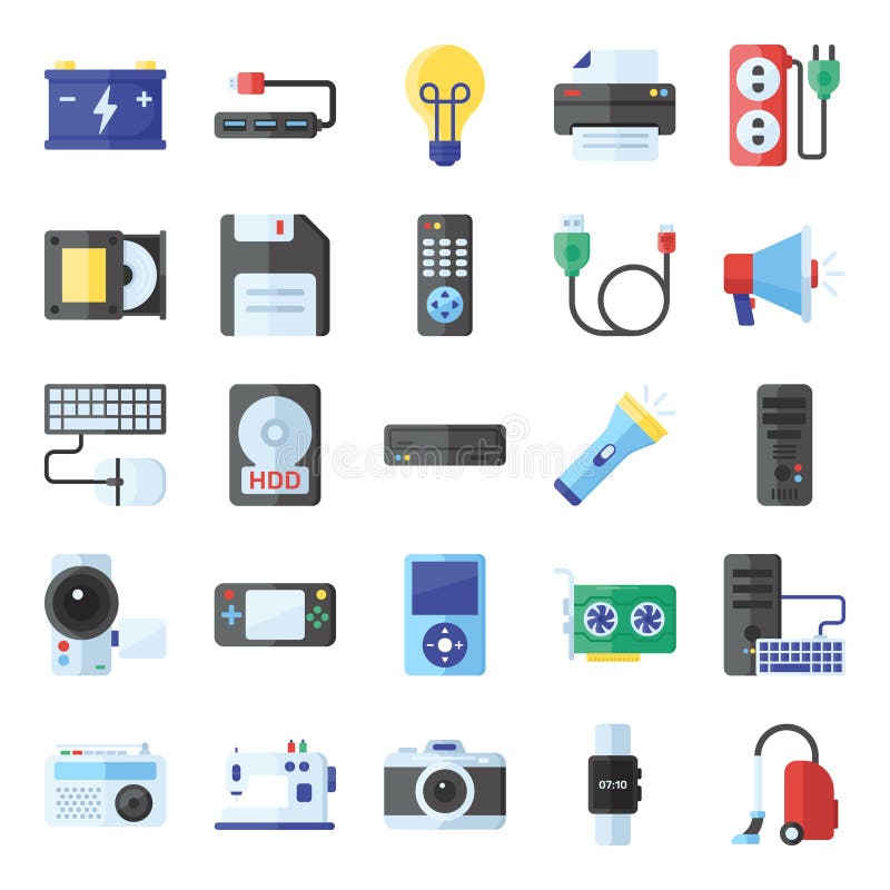 Electronic Devices Flat Icons Pack Stock Vector - Illustration of bulb ...