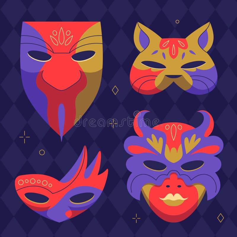 Flat Venice Carnival Masks Set Vector Illustration. Stock Vector ...