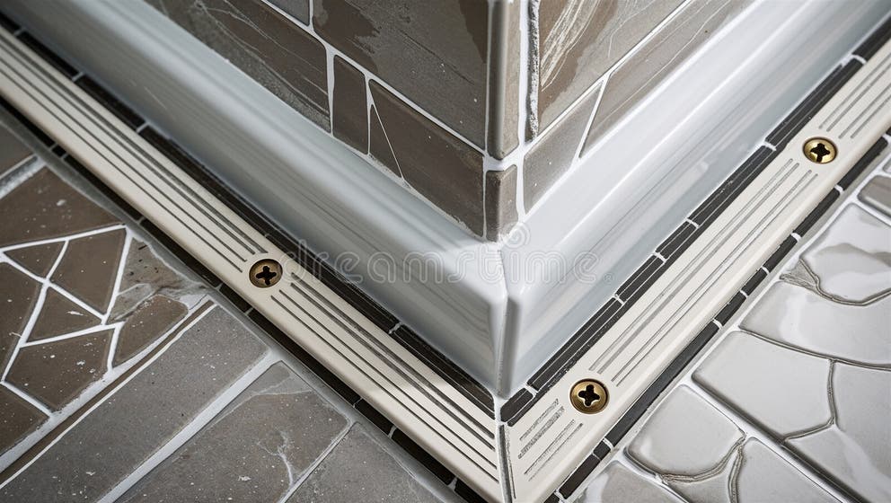 Flat View of Bathroom Tile Transition Strip with Screws and Aligned ...