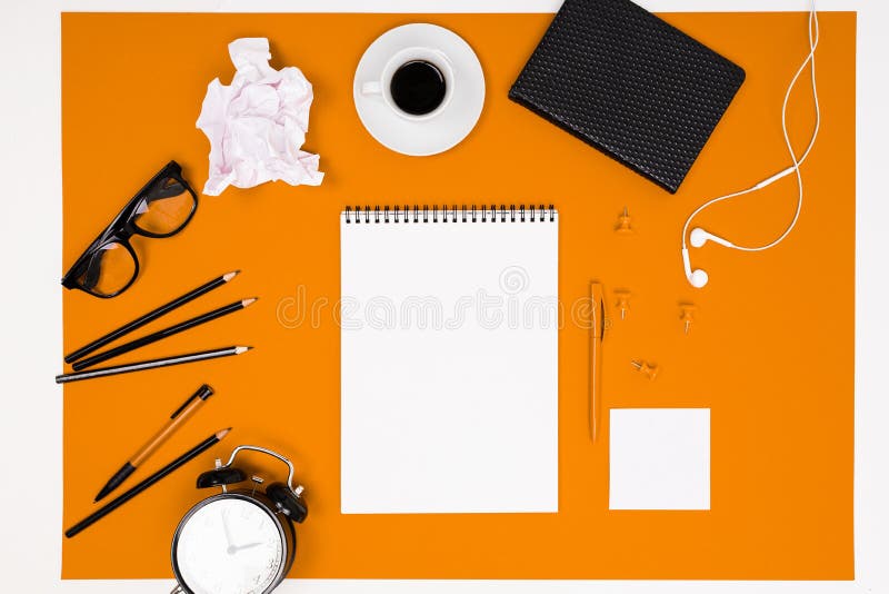 Flat View of the Office Desk with a Creative Arrangement of Items for ...