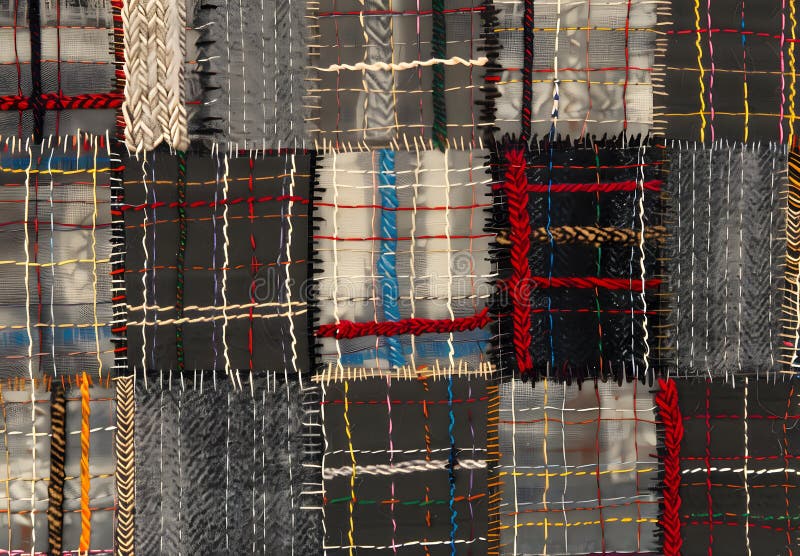 Embroidered Plaid Fabric Texture with Visible Stitching Stock ...