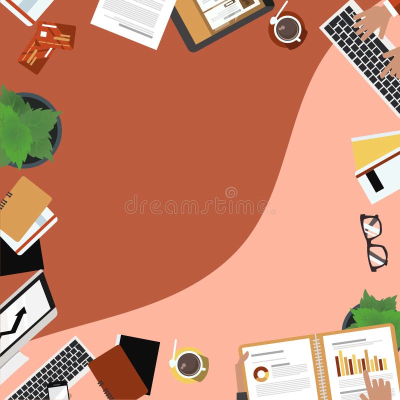 Flat View Work Table with Colagues Preparing Reports and Plans ...