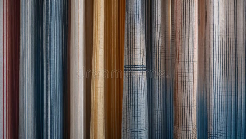 Flat View of Woven Synthetic Curtain Panel with Tight Repeating Lines ...
