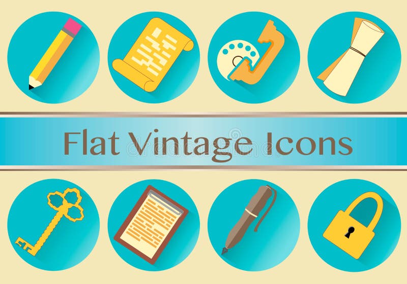 Flat Vintage Icons Set. Office Concept Stock Illustration ...