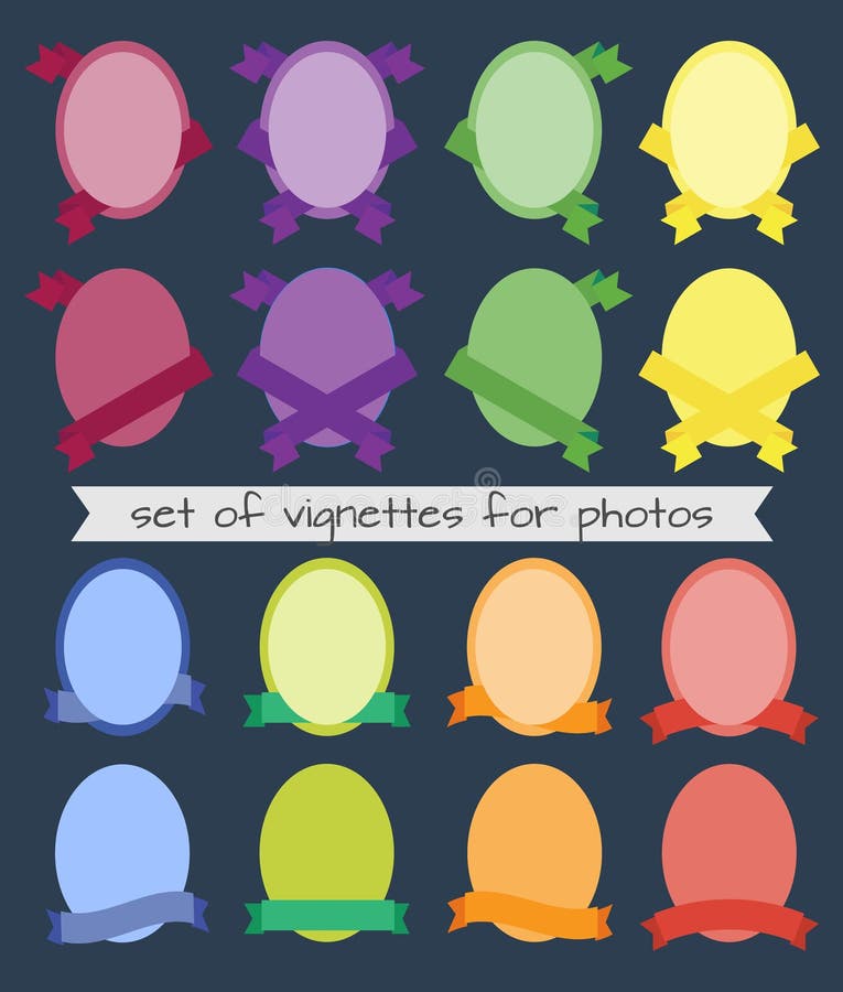 Flat Vintage Round Vignette, Frame with Ribbons for Photographs Stock ...