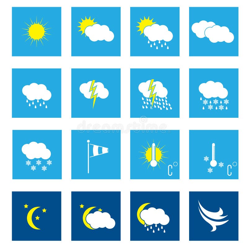 Weather Forecast Colorful Icons Set Stock Illustration - Illustration ...