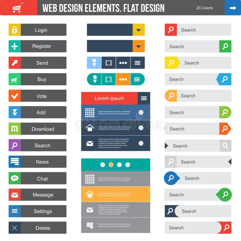 Flat User Interface Elements Set Stock Vector Illustration Of Flat