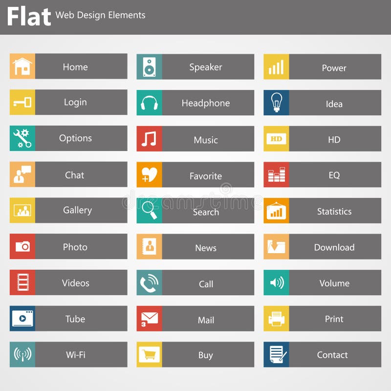 Flat Web Design Elements, Buttons, Icons. Templates for Website. Stock ... Flat Web Design Elements, Buttons, Icons. Templates for Website. Stock ...