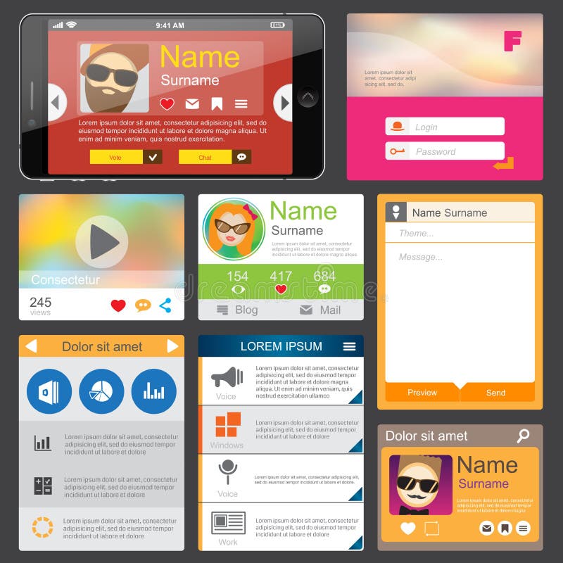 Flat Web Design elements stock vector. Illustration of internet - 32687869