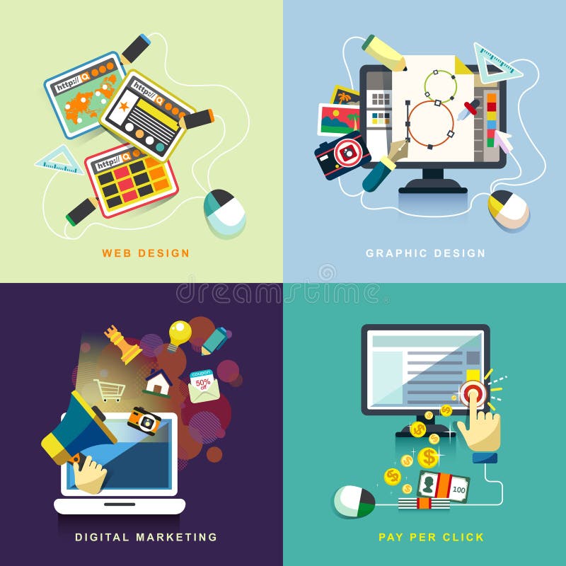 Set of Flat Design Style Icons for Graphic and Web Design Stock Vector ...