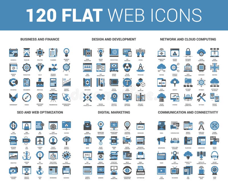 Flat Web Icons stock vector. Illustration of line, media - 96617043