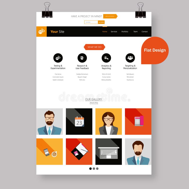 Flat Website on Paper, Website Template. Stock Vector - Illustration of ...