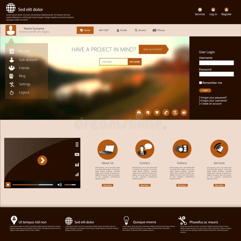 Flat Website Template with Blurred Autumn Background Stock Vector ...