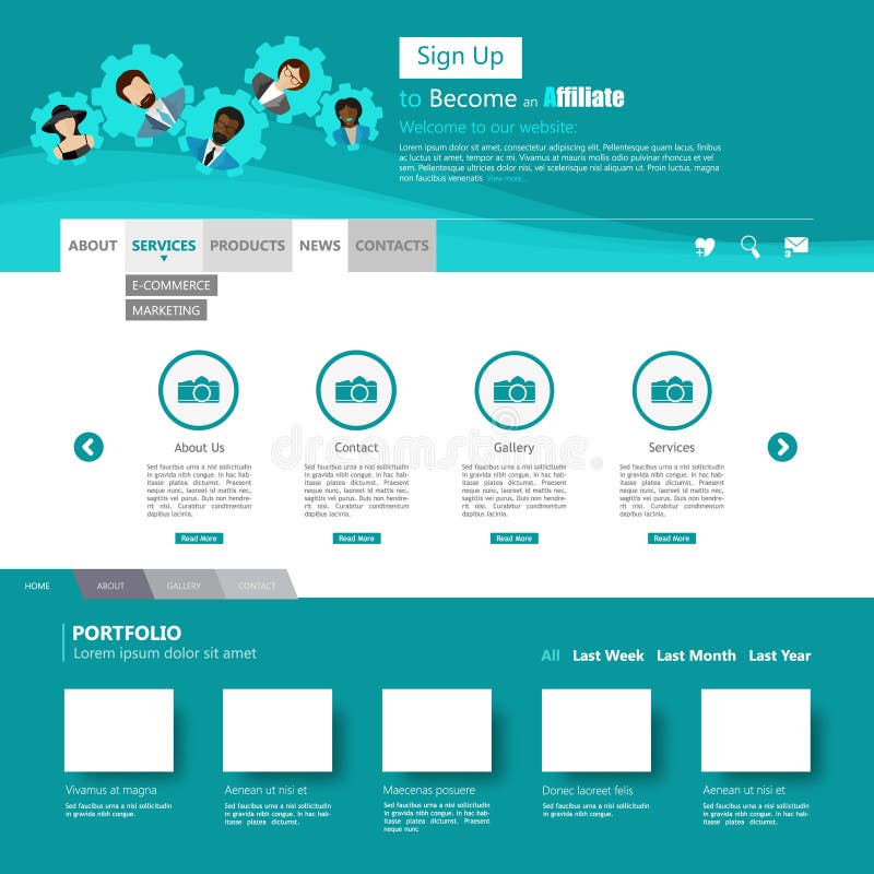 Flat Website Template Vector Design Stock Vector - Illustration of layout, advertising: 48991602