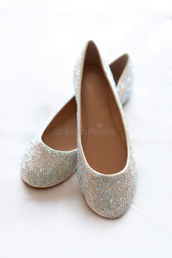 Flat Wedding Shoes with Diamante Stock Image - Image of brides, ballet ...