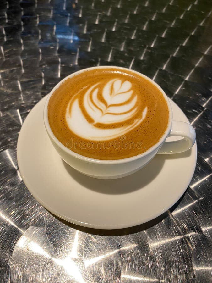 Flat White Coffee Flower Shaped with Milk and Espresso Stock Image ...