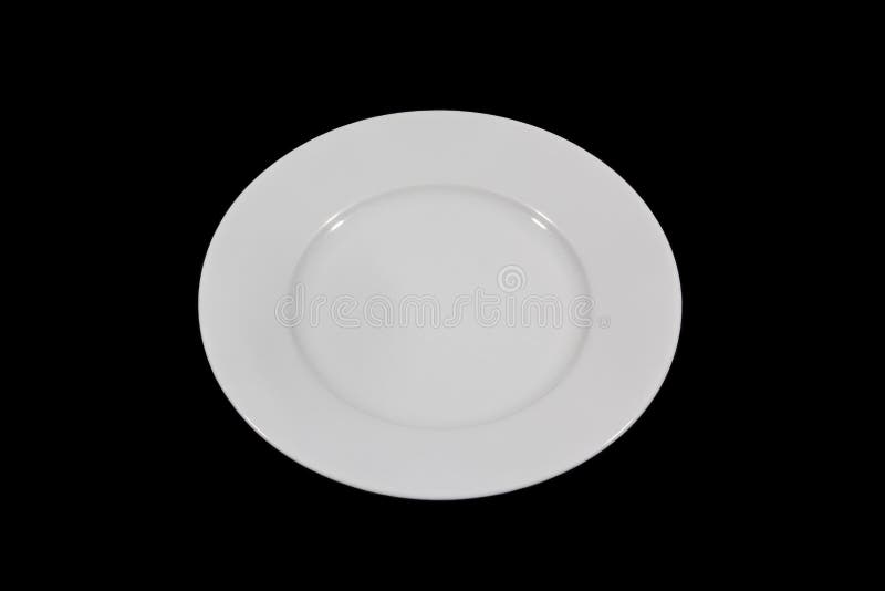 Flat White Plate on Black Background from High Angle Stock Image ...