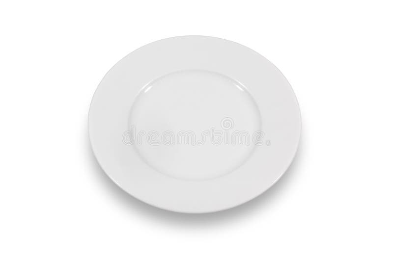 Flat White Plate on White Background from High Angle Stock Image ...
